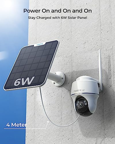 REOLINK First 4K Solar Security Cameras Wireless Outdoor, Argus PT 4K+ 6W Solar Panel, 360° Pan Tilt Solar Battery Outdoor Camera with 8MP Color Night Vision, 2.4/5 GHz Wi-Fi, No Monthly Fee