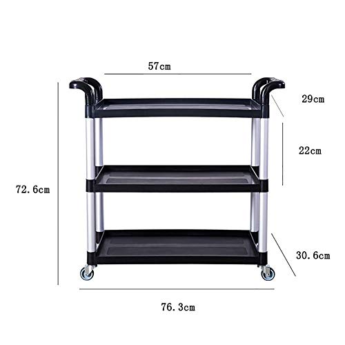 OMOONS Movable Trolleys, Kitchen Storage Hand Trucks, 3 Tier Hotel Catecart with Handle,Plastic Cleaning Service Rolling Trolley Dining Cart for Restaurants/Black/Large