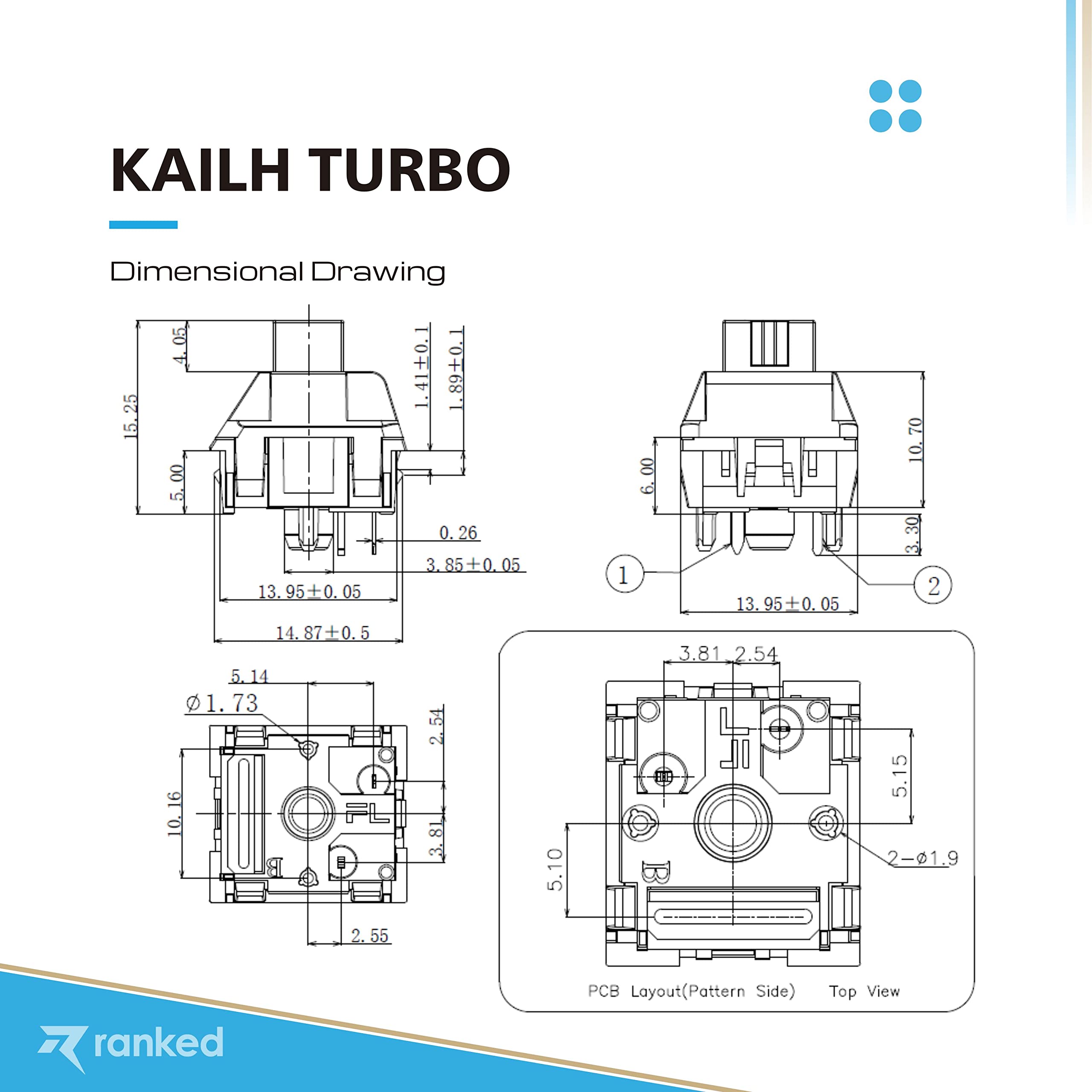 Ranked Kailh Turbo Key Switches for Mechanical Gaming Keyboards | PCB Mounted - 5 pins | Pre Lubed (Speed Silver, 65 Pcs)
