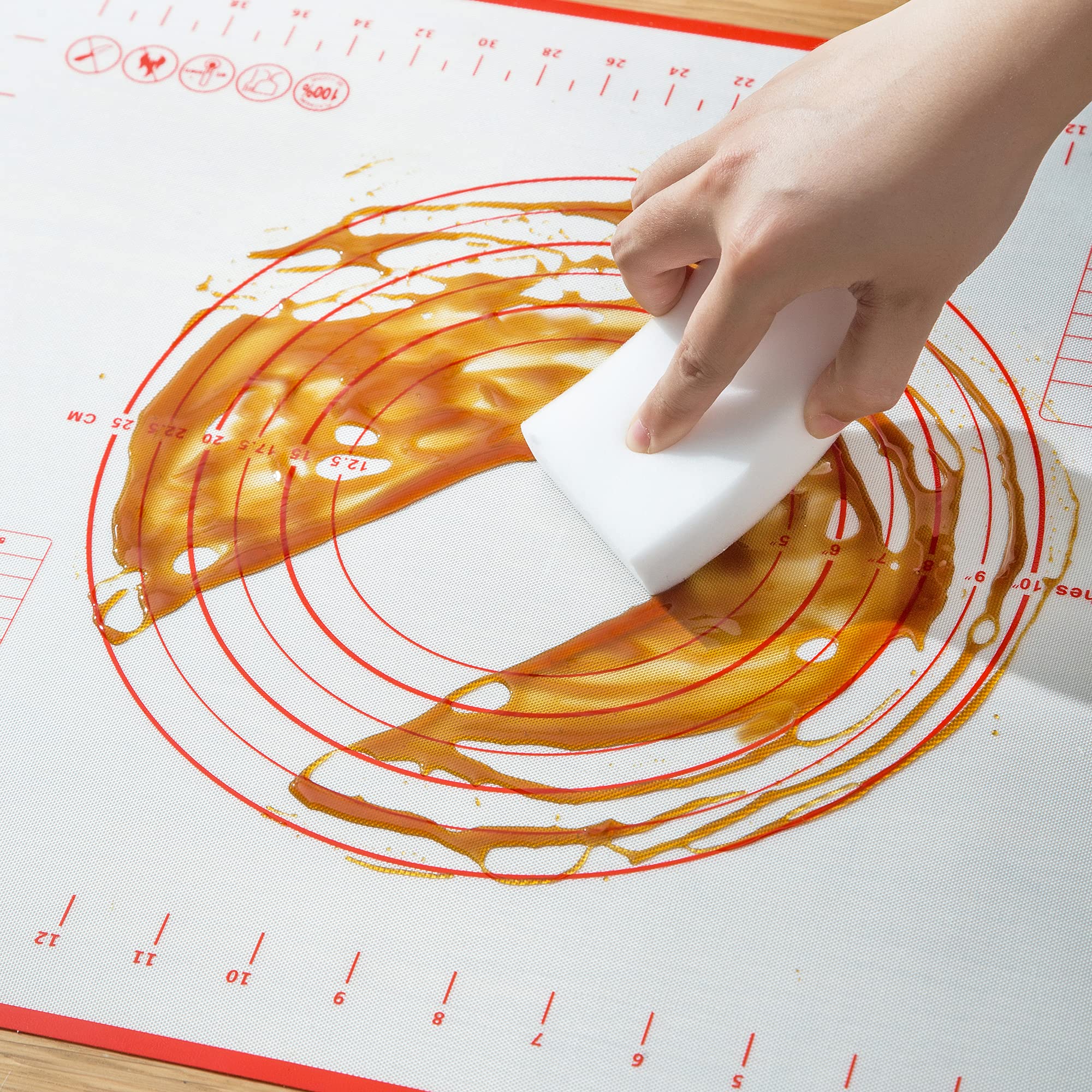 Non Slip Silicone Pastry Mat with Measurements Nonstick, 16 x 20 Inch Thick Baking Mat for Rolling out Dough Red Food Grade Silicone Baking Mats for Cookie, Cake, Pizza