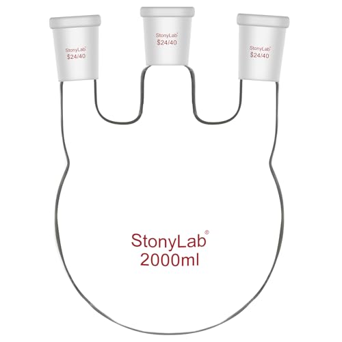 stonylab Round Bottom Flask with 3 Straight Neck-24/40 Standard Joints, 2000 ml High Borosilicate Glass, Ideal for Chemistry, Laboratory, Scientific Experiments, Distillation, and Reflux Applications