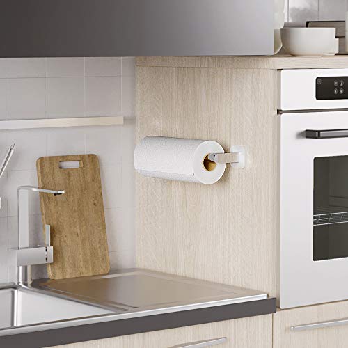 Laigoo Kitchen Paper Towel Holder Adhesive, Under Cabinet Paper Towel Holder Kitchen Tissue Holder Sticky Kitchen Towel Holder (Stainless Steel, White)