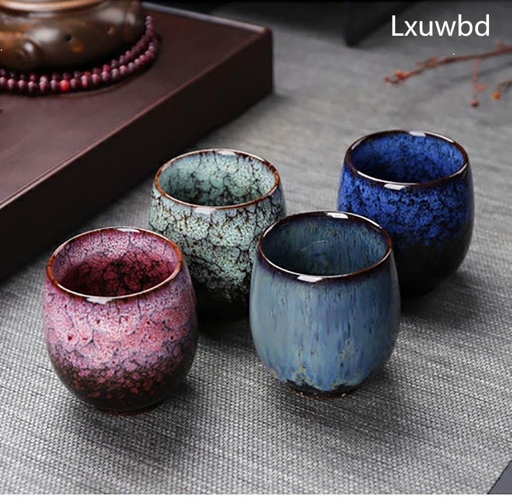Lxuwbd Jianzhan Ceramic Teacup, Kung Fu Tea Set, Coffee cup,Yerba Mate Set - Ceramic Mate CupSet of 4 (4 colors)
