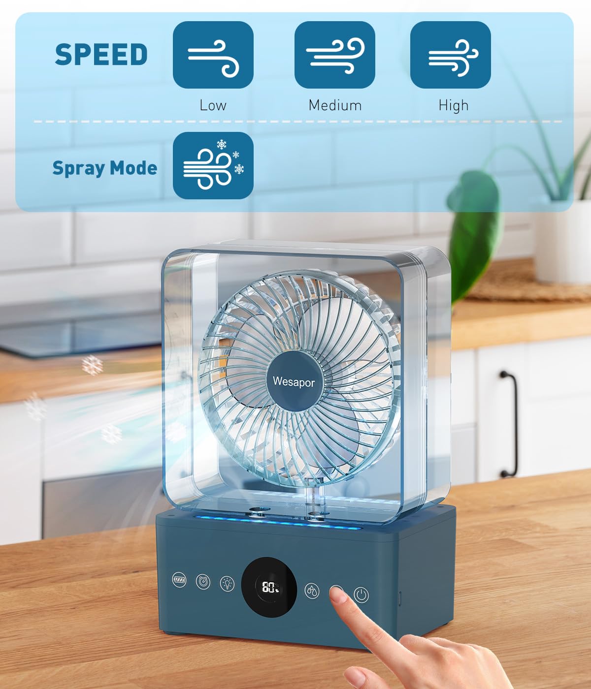 Portable Air Conditioner Cooling Fan with 3600mah battery, Quiet with 3 Speeds, 1000ml Evaporative Personal Air Cooler Fan with Mist, 8H Timer, 4 LED mode, Small Air Conditioner for Bedroom Office