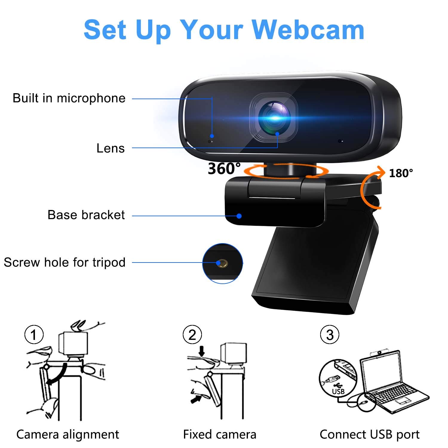 intpw 1080P Webcam with Microphone for Desktop, Web Cameras for Computers & Laptop, Streaming USB Webcam for Online Teaching and Gaming, PC Camera Compatible with Zoom/Skype/Facetime/Teams