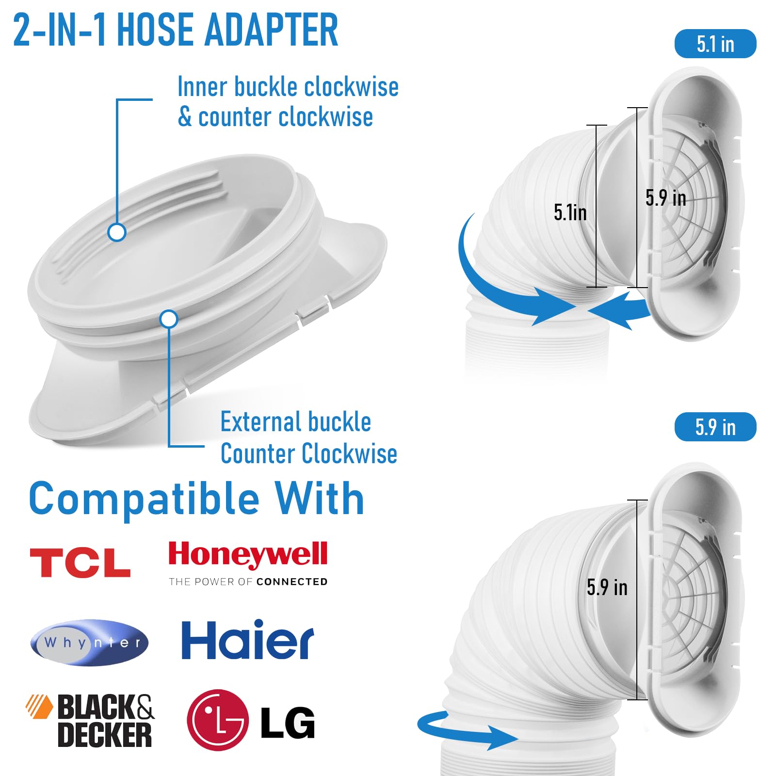 Portable Air Conditioner Window Vent Kit with 5.9" Exhaust Hose, Portable AC Seal Kit for Sliding Window with 4 Plates, Universal Coupler Fits 5.9 & 5.1 Inch Diameter Exhaust Hose