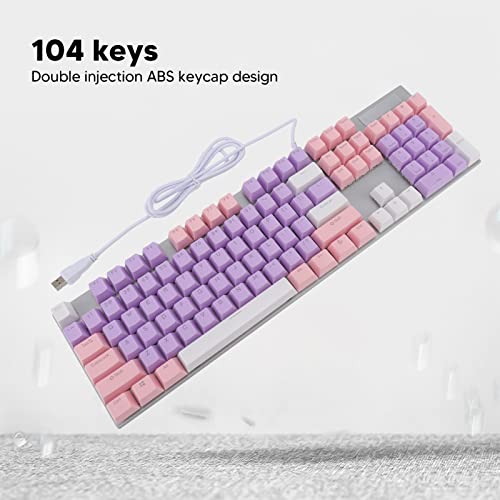 Pomya 104 Keys Mechanical Keyboard, Blue Switch Silent Mechanical Gaming Keyboard with RGB Backlit, ABS Keycaps Computer PC Keyboard for Win, for OS X(Pink White)