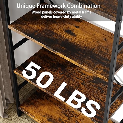 Shintenchi Bookshelf, Arched Bookshelf 5 Tier Bookcase, Tall Bookcase Shelf for CDs/Books, Home Office Bookcase Shelf Storage Organizer, Modern Book Shelf for Bedroom/Living Room, Rustic Brown