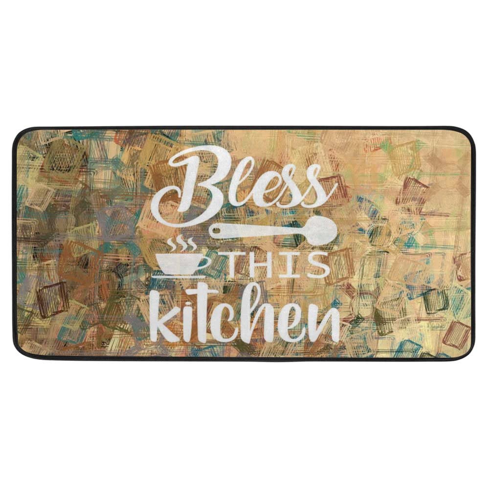 Kitchen Mat Non-Slip Kitchen Rug Bless This Kitchen Artistic Sketch Kitchen Doormat Runner Rug for Home Decor,39 x 20 Inch