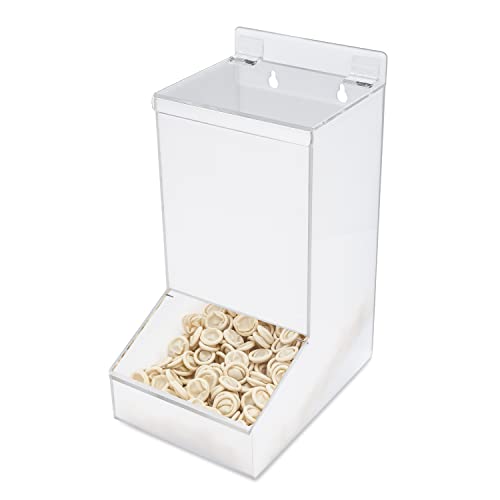SimplyImagine White Acrylic Earplug Holder - Universal Storage Dispenser w/2 Lids for Small Bulk Accessories - Finger Cots, Coffee Creamers, Laundry Pods, Candy Bars - Stand or Mount