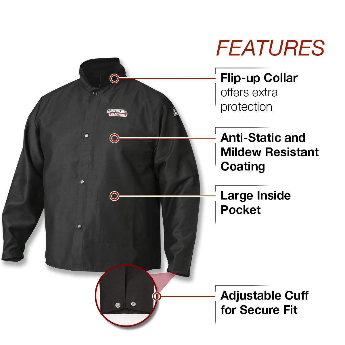 Lincoln Electric Premium Flame Resistant (FR) Cotton Welding Jacket | Comfortable | Black | Medium | K2985-M