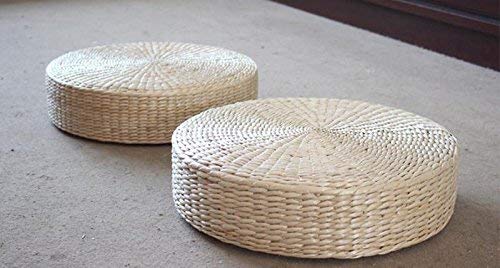 MAHAO Japanese Style Handcrafted Eco-Friendly Padded Knitted Straw Flat Seat Cushion,Hand Woven Tatami Floor Cushion Corn Maize Husk (Dia40cm/15.8" x 10cm/4")