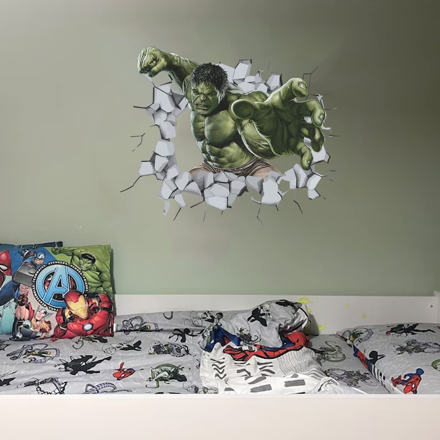 Kids Wall Decals Superhero Wall Poster Decal Stickers Green Man's Wall Decal Peel and Stick for Boys Playroom Bedroom Wall Decor