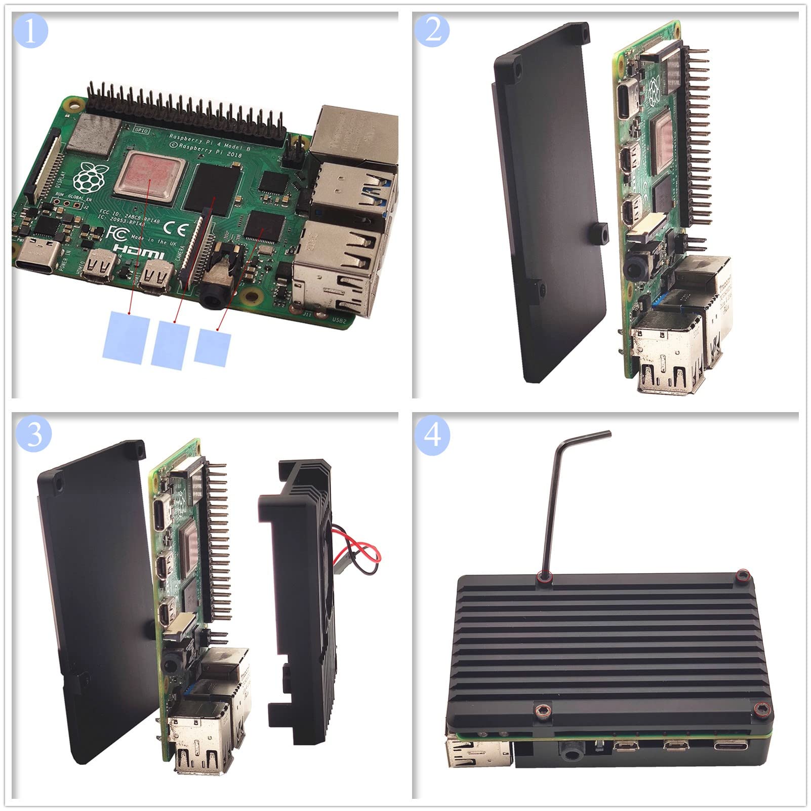 Raspberry Pi 4 Armor Case with Cooling Fan, Raspberry Pi 4 Aluminum Alloy Metal Case Compatible with Raspberry Pi 4 Model B Computer
