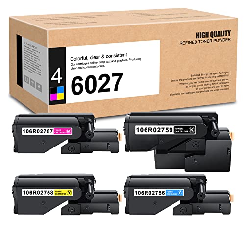 Phaser 6027 Toner Cartridge Set (4 Pack, 1BK/1C/1M/1Y) - EAXIU Compatible 6027 106R02759 106R02756 106R02757 106R02758 Toner Replacement for Xerox Phaser 6020 6022 WorkCentre 6025 6027 Printer