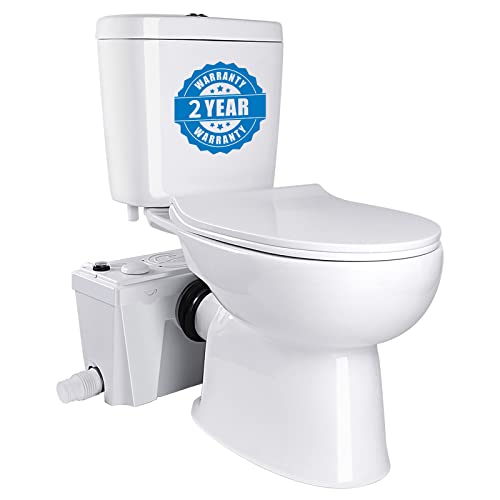 Upflush Macerating Toilet with Pump for Basement with Macerator Pump, 1.28GPF Dual Flush Toilet Tank, Nano Glaze Toilet Bowl, Extension Pipe, 4 Water Inlets for Toilet Kitchen, Sink, Bathtub