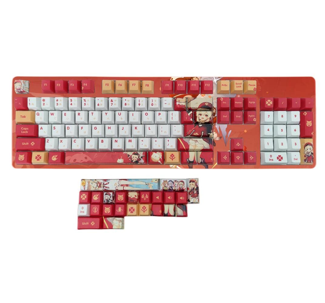 OAGG Genshin Impact 128keycap Klee Gaming Keyboard Set 5-Side Dye-Sublimation PBT Keycaps Gaming Mechanical Keyboard R4 Keycaps, DIY OEM Keycaps for Gaming Mechanical Keyboard (Klee)