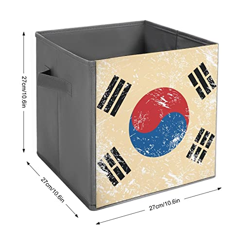 Retro South Korea Flag Storage Bins Cubes Foldable Fabric Organizers with Handles Clothes Bag Book Box Toys Basket for Shelves Closet 10.6"