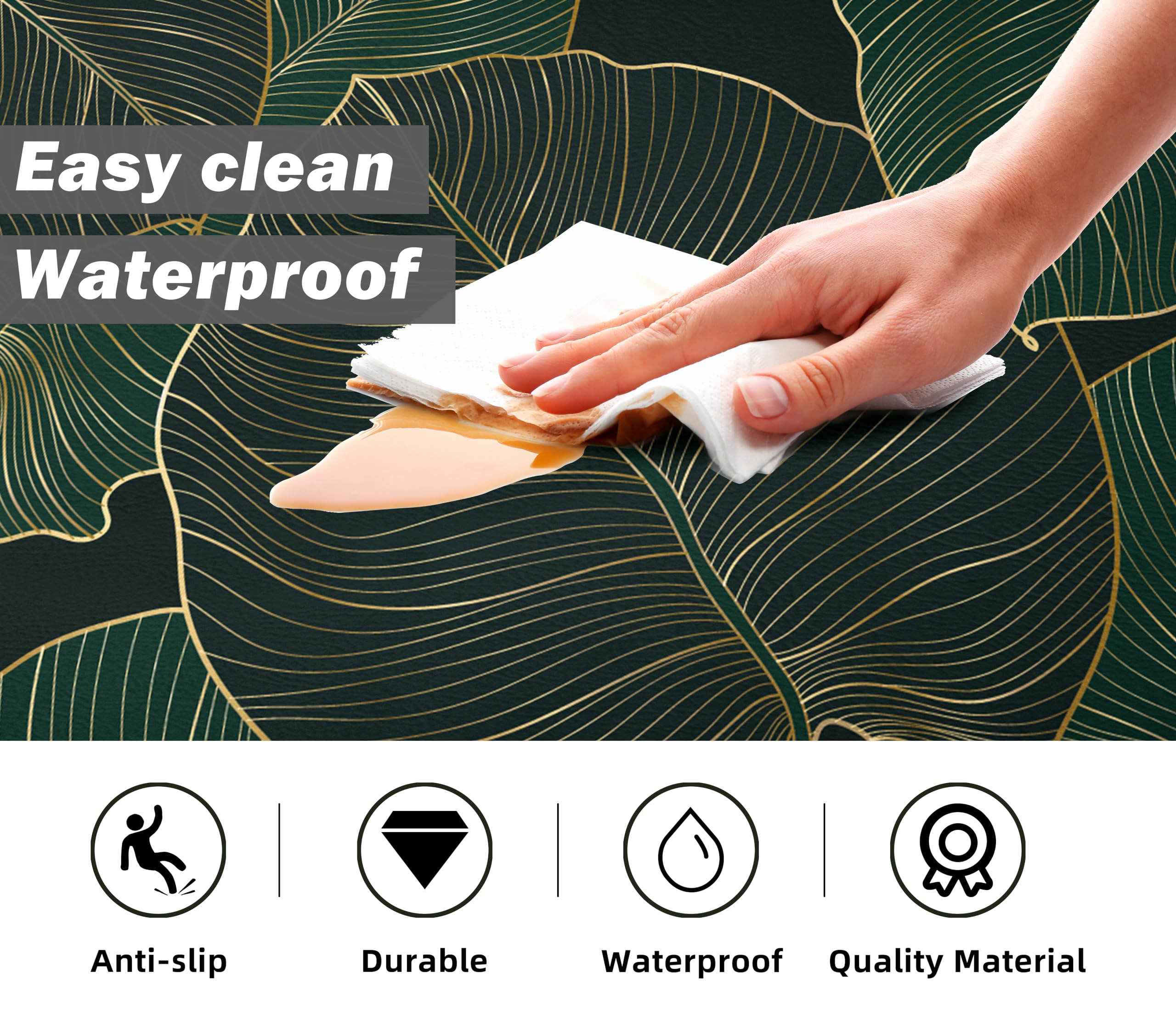 Kitchen Mats for Floor Cushioned Anti Fatigue Mats for Kitchen Floor Green Kitchen Floor Mat Memory Foam Boho Kitchen Rugs Luxury Kitchen Runner Kitchen Rugs Sets of 2, 17.3x28 + 17.3x47, 0.4 inches
