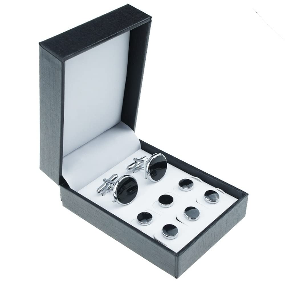 Men's Cufflinks, Shirt Round Oil Drip Shell Cufflinks Cuff Stud Set, 8pcs Men's Shirt Accessories (Color : White)