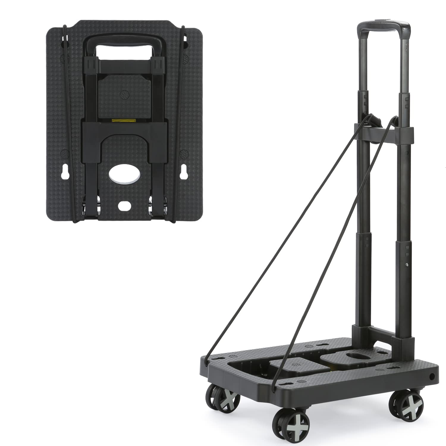 Poofzy Portable Folding Hand Truck Dolly Cart 110 Ibs Load with 4 Rotate Silent Wheels, 90° Fixed & Telescopic Collapsible Handle for Luggage Travel Moving