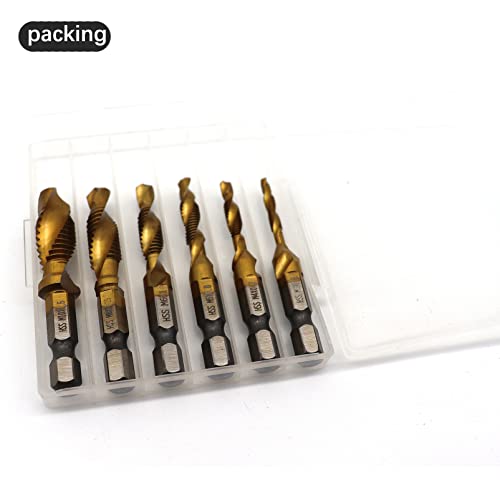 PERFACTOOL Combination Drill & Taps Bit Set, 1/4'' Hex Shank Spiral Countersink Drill Bits, for Metal, Plastic, Wood Drilling (6 Pack)