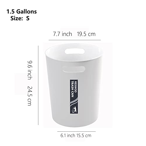 REXWOD Small Trash Can Wastebaske 1.5 Gallon Garbage Bin Round for Small Space Bathroom Office Bedroom,White 2 Pack