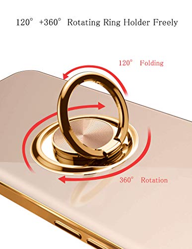 iPhone Xs/iPhone X Case 5.8" Soft Silicone Electroplated Anti-Scratch Cases with Ring Holder Stand Flexible TPU Bumper Shockproof Cover - Light Pink