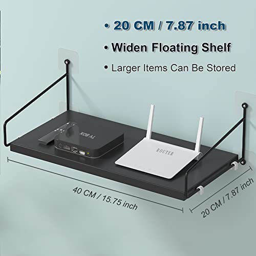 Vimqual Floating Shelf for AV Device/Projector/Cable Boxes/WiFi Router, Wall Mounted Display Ledges for Storage Plants, Wood Wall Shelves for Bedroom, Living Room, Bathroom, Kitchen (Black)