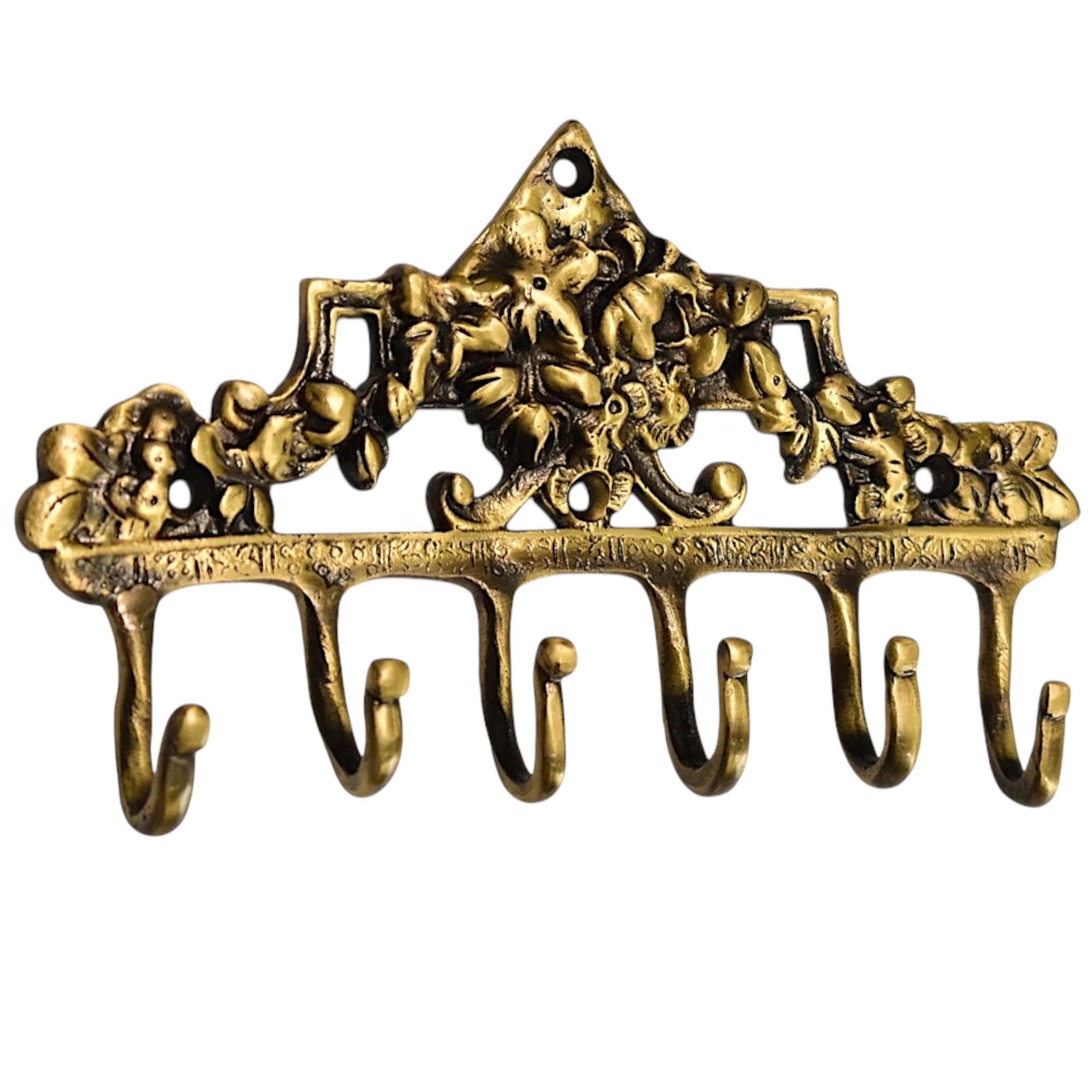 Stylentdecor Victorian Wall Hooks for Keys- Boho Key Holder for Wall Decor- Victorian Brass Coat Hooks- 6 Prong Decorative Key Hooks for Wall- Antique Key Hanger- Shabby Chic Towel Hooks- 1 Piece
