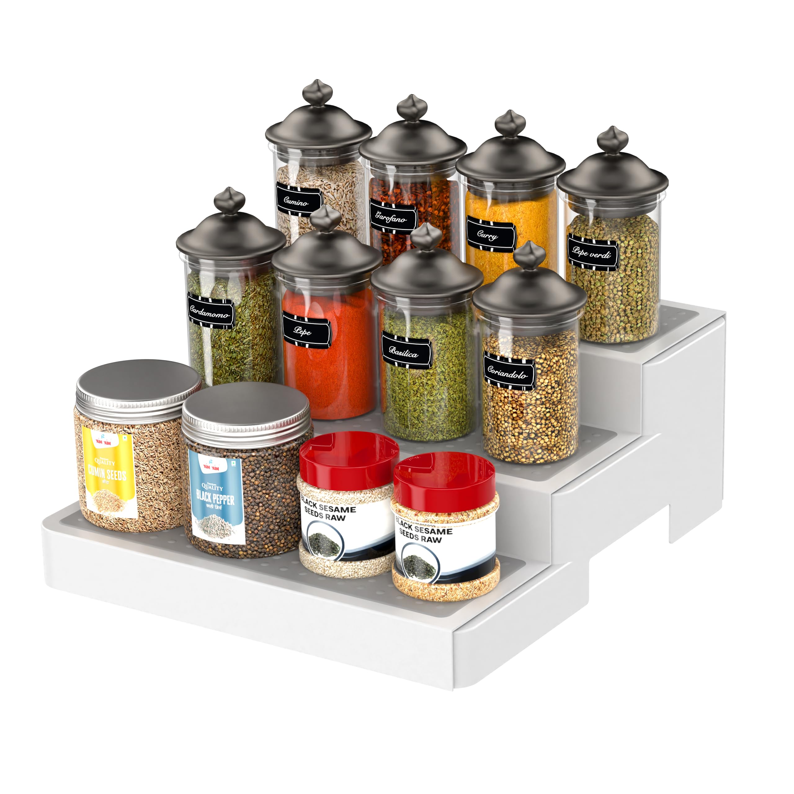 YAN & HIN Pack of 2, 3-Tier Spice Racks, Expandable and Non-Skid, Ideal as Medicine Cabinet Organizer, Kitchen Shelf Pantry Organizer, and Seasoning Organizer, Canned Food Organizer