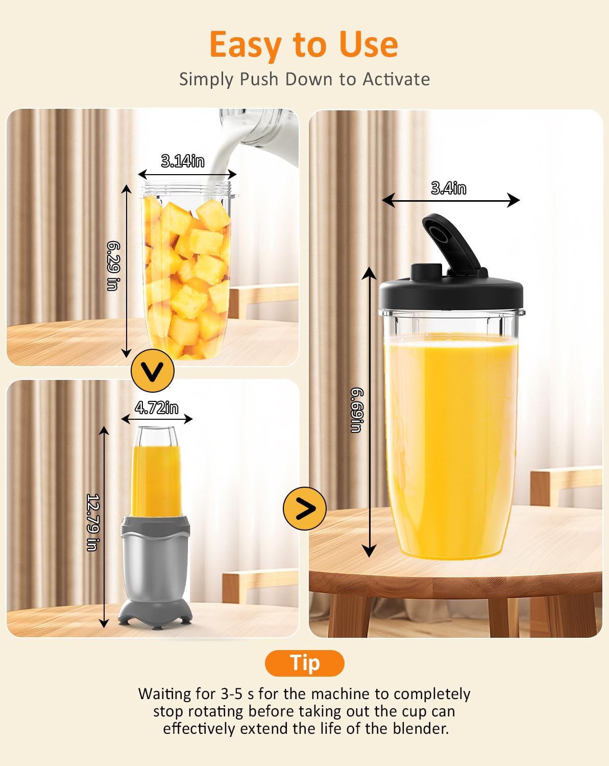 TOAKELI Smoothie Blender, 850 W Compact Personal Blender, Juice Blender Set Frozen Drinks, Shake, Sauces & More, 2 * 20 Oz To-Go Cups, 2*Spout-Lids, Silver