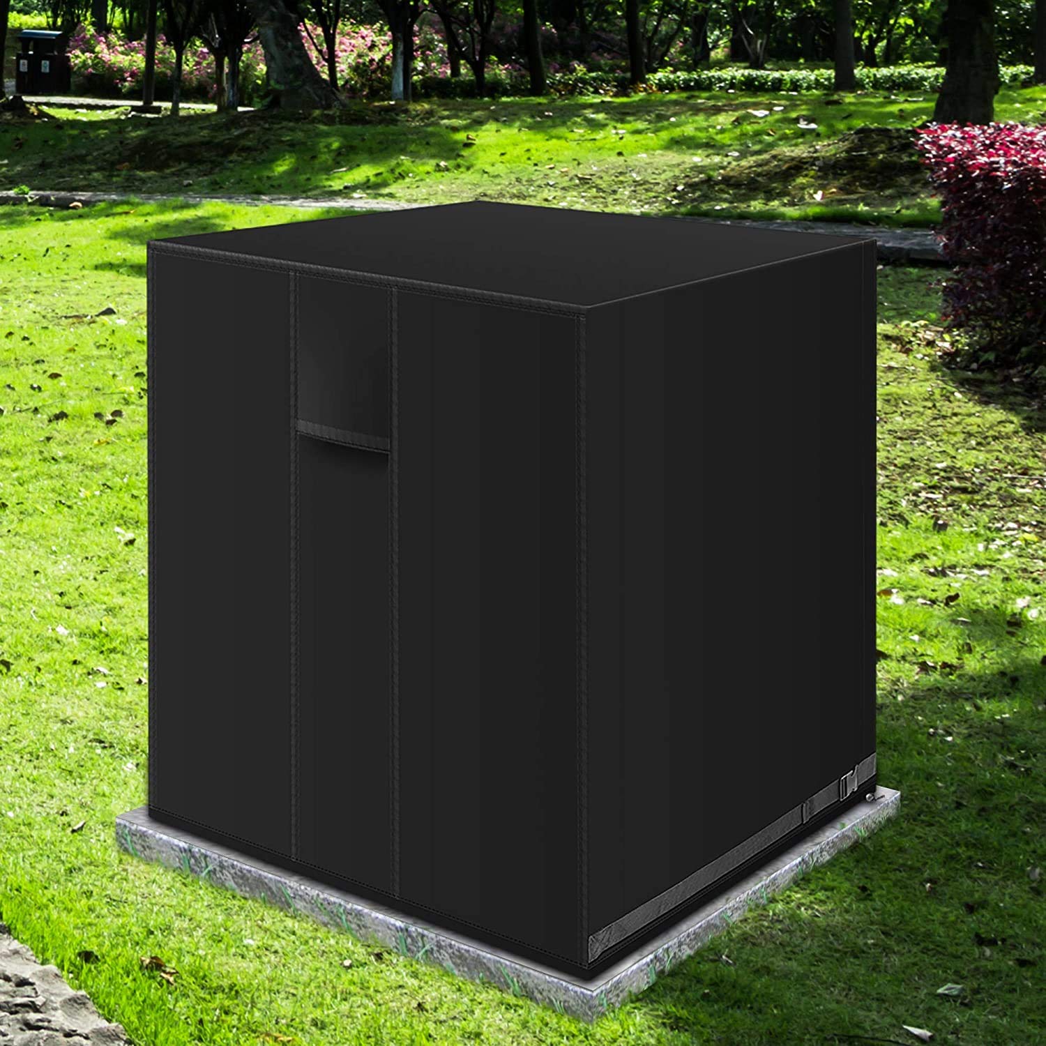 IPHUNGO Square Central Air Conditioner Cover, Durable Waterproof Breathable TPU Coating, Central AC Unit Covers for Outdoor Protection (24''x 24'' x 30'', Black)