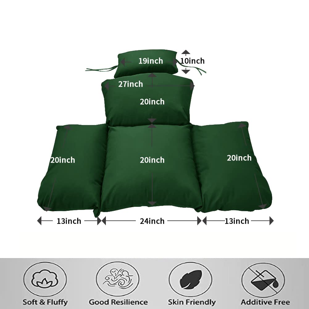 Srutirbo Egg Chair Cushion Replacement, Foldable Waterproof Hanging Basket Swing Chair Cushion with Headrest,Outdoor Porch Backyard Patio Hammock Swing Replacement Cushions (Dark Green)