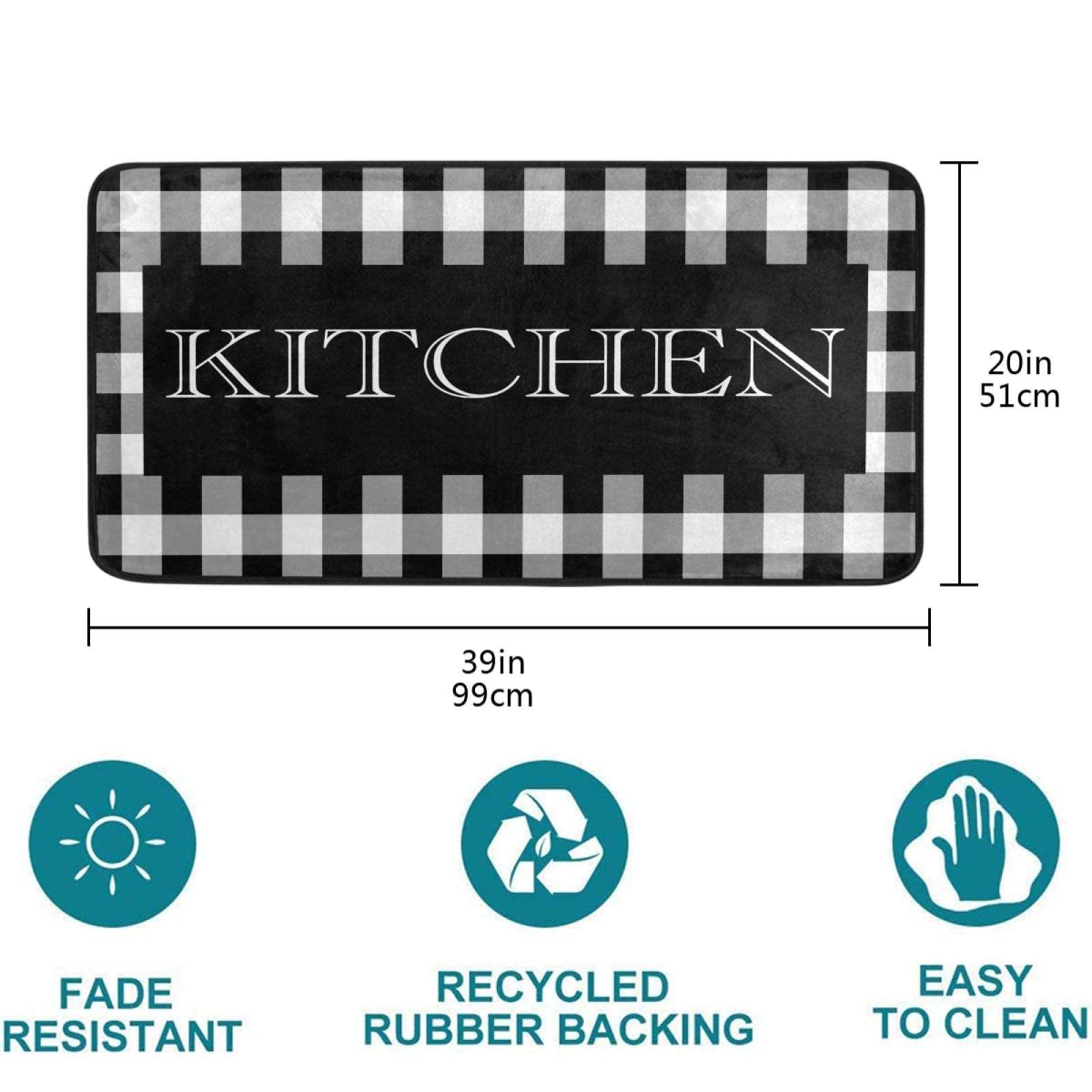 Kitchen Rug Black and White Kitchen Buffalo Plaid 39 x 20 Inch Non-Slip Anti Fatigue Comfort Entryway Door Mats Perfect Carpet for Home Decor