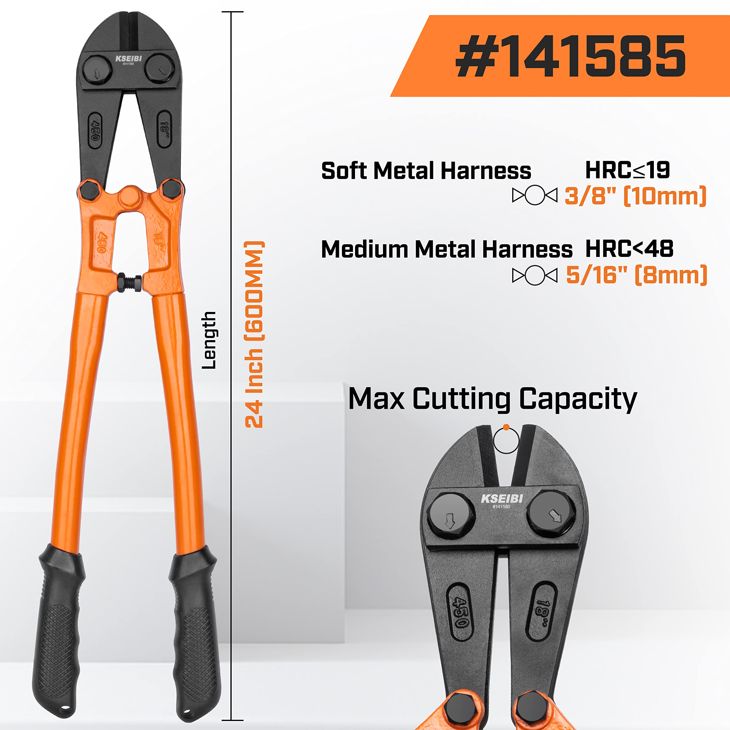 KSEIBI 141585 Heavy-Duty Medium Size Bolt Cutter 24" for Cutting Fence, Steel Wire, Chain, Screws, Rivet, and Medium Padlock, with Soft Grip Rubber Ergonomic Handle Cutters