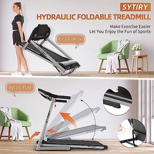 SYTIRY Treadmill with Large 10" Touchscreen, WiFi Connection, YouTube, Facebook,3.25hp Folding Treadmill, Cardio Fitness Exercise Machine for Walking, Jogging, Running TR0608012