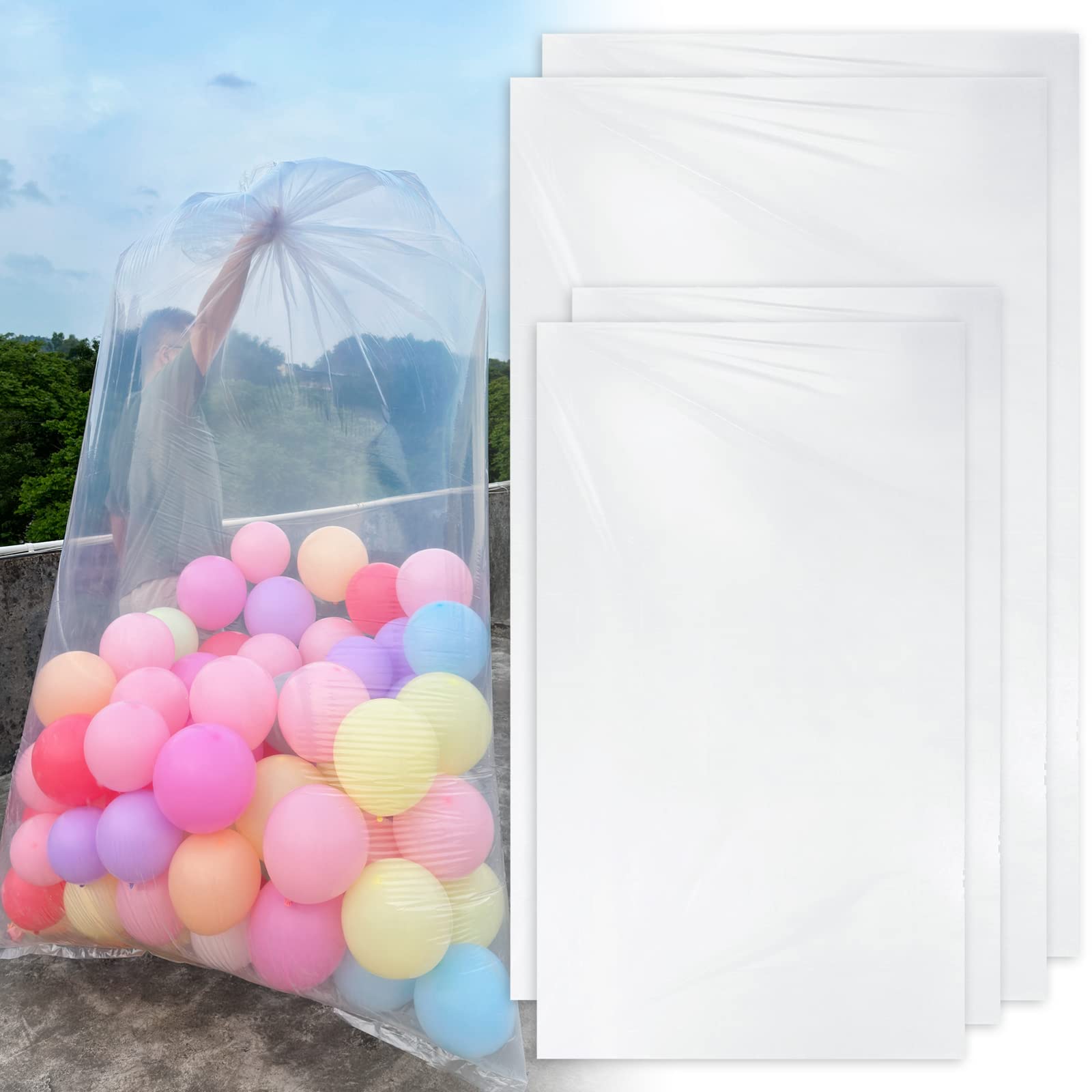 Large balloon bags (4 Pcs),balloon transport bags transparent giant storage bags98 x 59 inch(2pcs) 59 x 47 inch(2pcs)