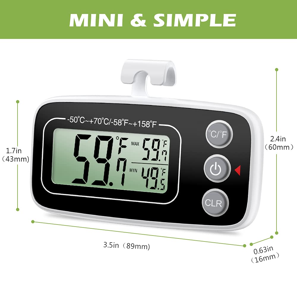 KeeKit Refrigerator Thermometer, 4 Pack Digital Freezer Thermometer, Upgraded Fridge Thermometer with Large LCD Display, Max/Min Record Function for Kitchen, Home, Restaurants - Black