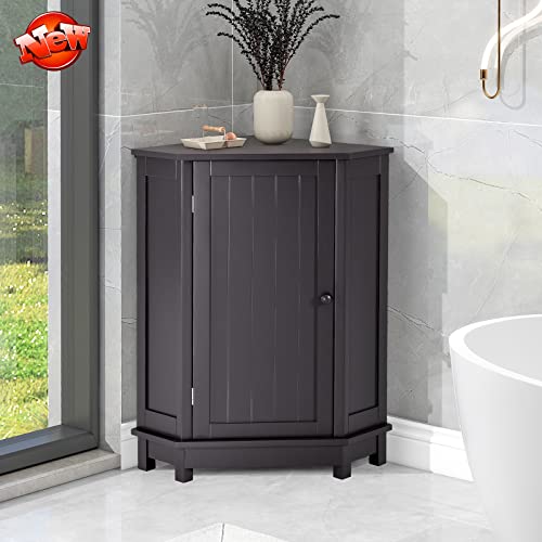 Shupsy Upgraded Bathroom Cabinet, Thickened Freestanding Storage Furniture, Stronger Triangle Corner Storage Cabinet with Adjustable Shelf and Doors for Kitchen,Living Room. (Black Brown)