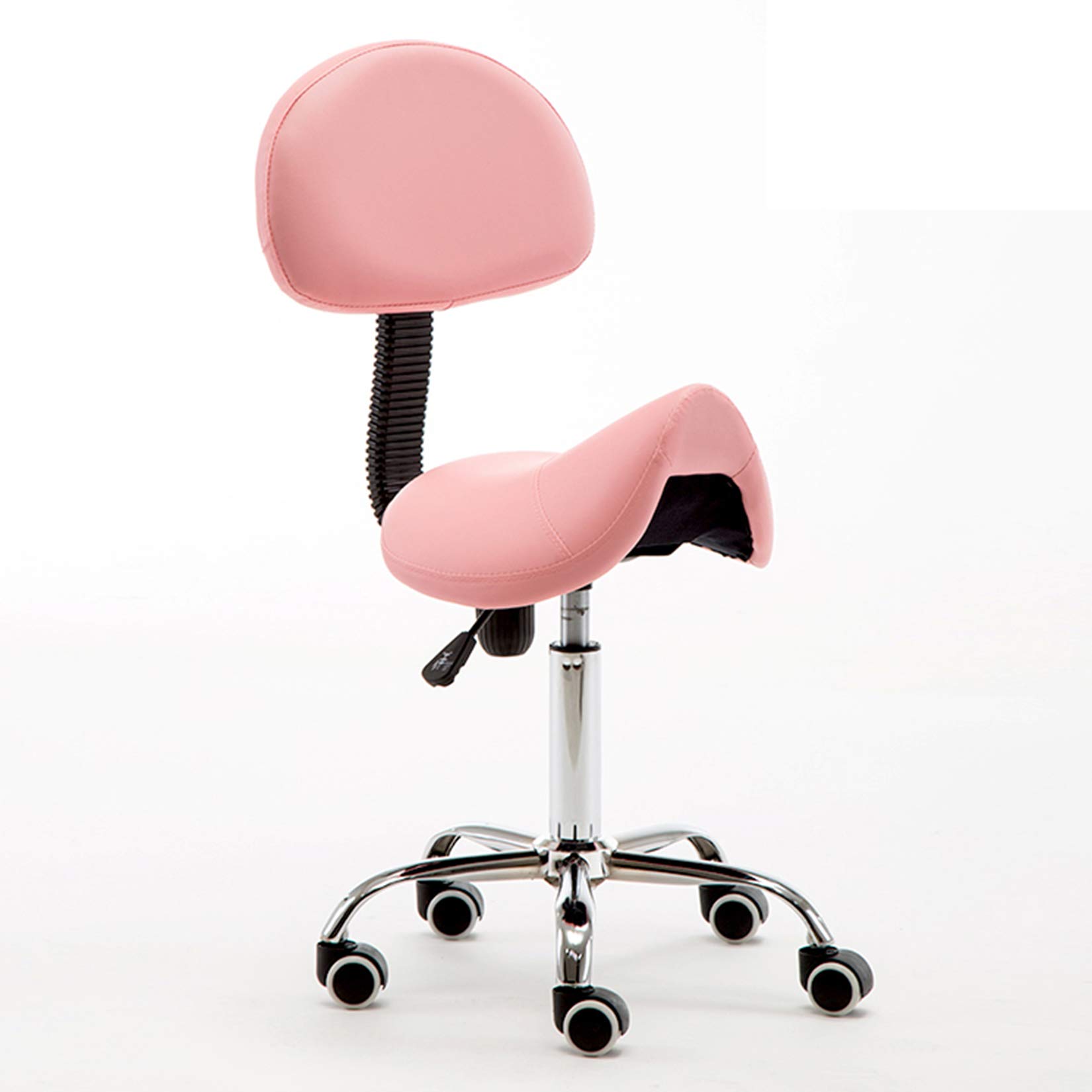 Professional Swive Saddle Stool Chairs,Adjustable Hight Ergonomic Rolling Salon Stool,for Medical Clinic Hospital Lab Pharmacy Studio Salon Workshop Home Office (with Backrest, Pink)