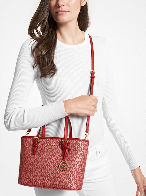 MICHAEL KORS Jet Set Travel Extra-Small Logo Top-Zip Tote Bag (Chili Gold)