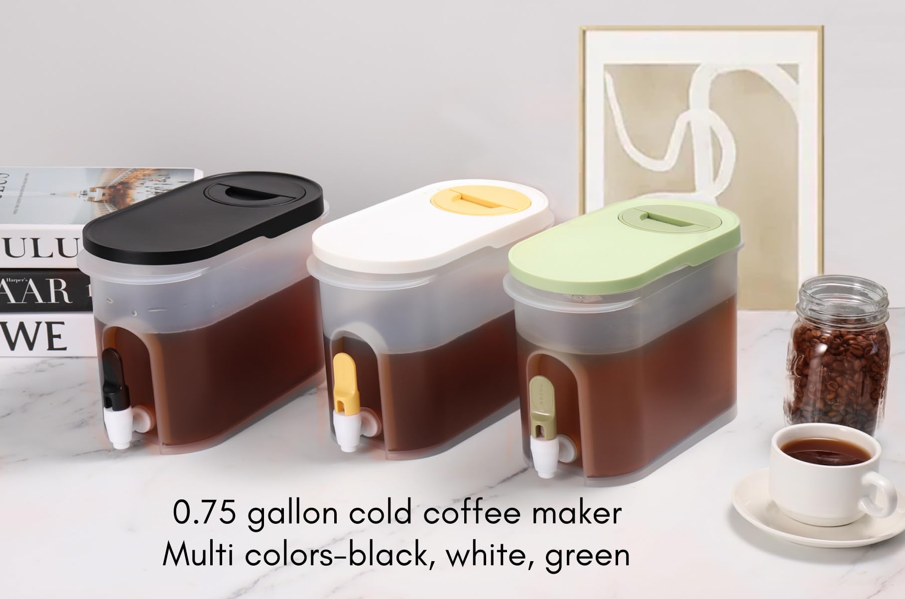 JILLMO Gallon Cold Brew Coffee Maker, 3/4 Gallon Iced Coffee Pitcher with Steel Mesh Filter and Spigot, Black