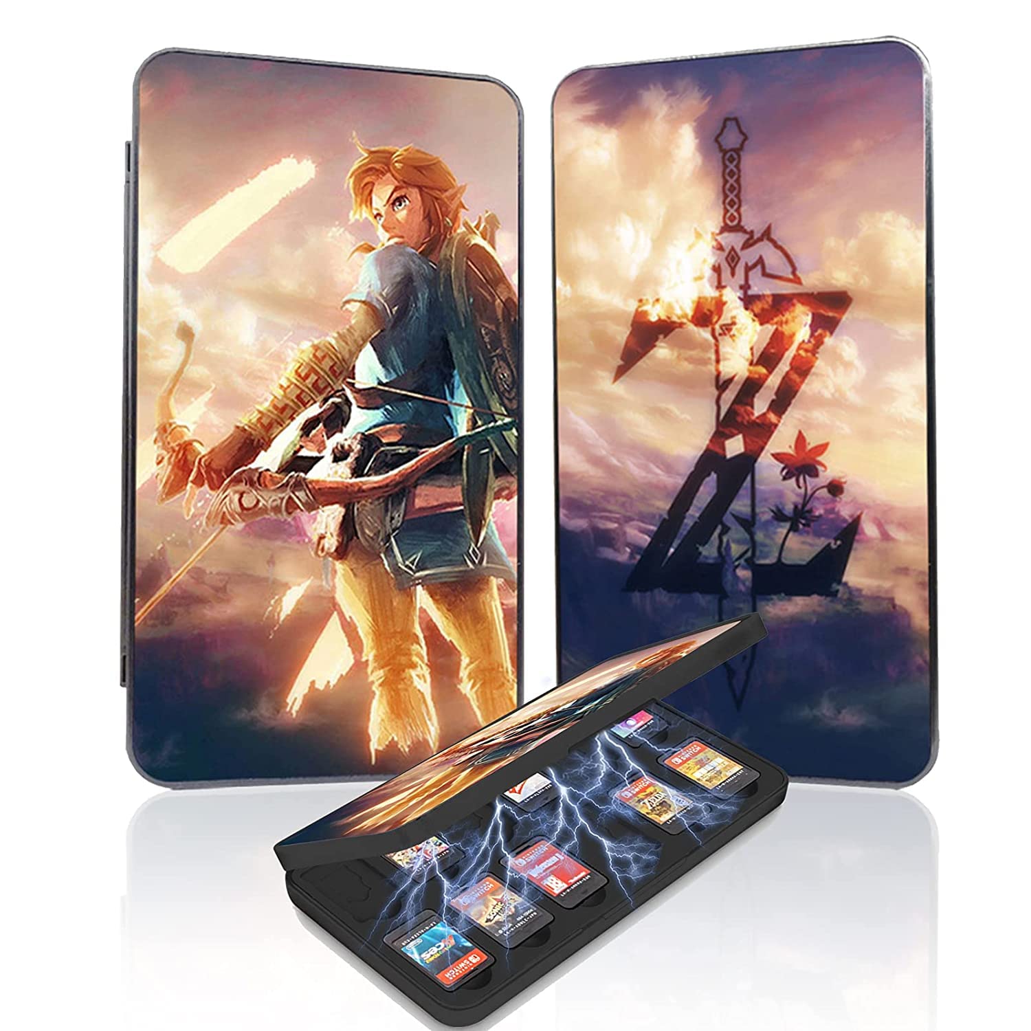 MAQRBAQR Game Card Case for Nintendo Switch & Switch OLED Game Cards - Dynamic 3D Patterned Nintendo Switch Game Case with 24 Game Card Slots & 24 Micro SD Card Slots (Zelda)