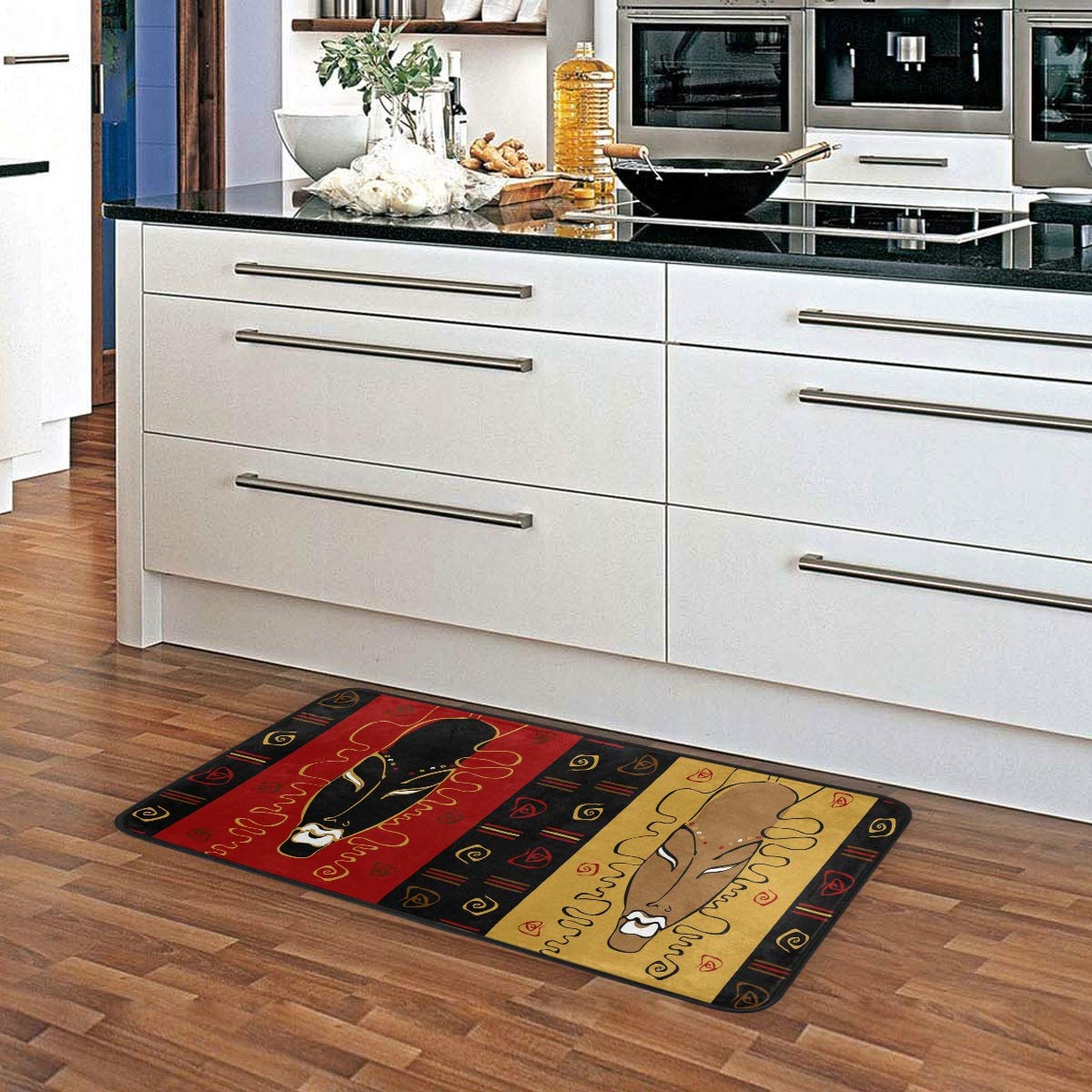 Kitchen Rug Mats 39X20 Inch African Mask Symbol Soft Doormat Bath Rugs Runner Non-Slip for Home Decor