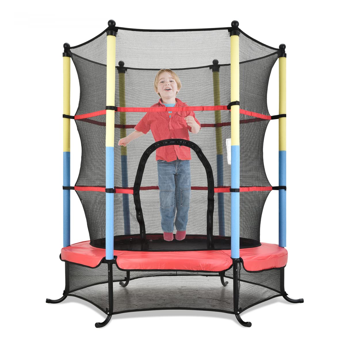 MengK FCH Kinder Trampolin Jumper 140 cm mit gepolsterten Stangen und Sicherheitsnetz