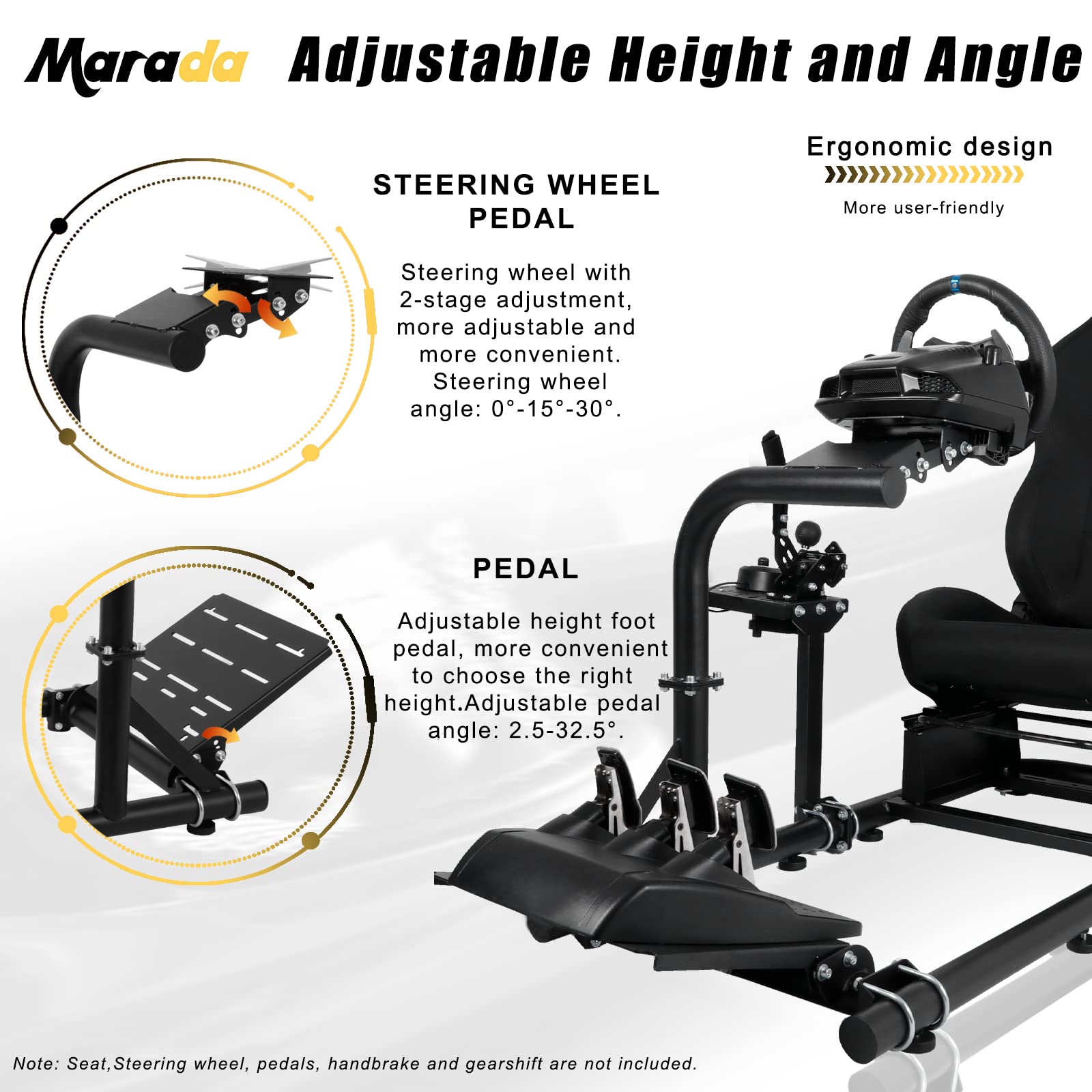 Marada Sim Racing Simulator Cockpit Stable Frame Pro Upgrade Racing Wheel Stand Angle Adjustable Fit for Logitech G25 G27 G29 G920,Thrustmaster T80 T150,Fanatec Wheel, Pedals,and Shifter Not Include