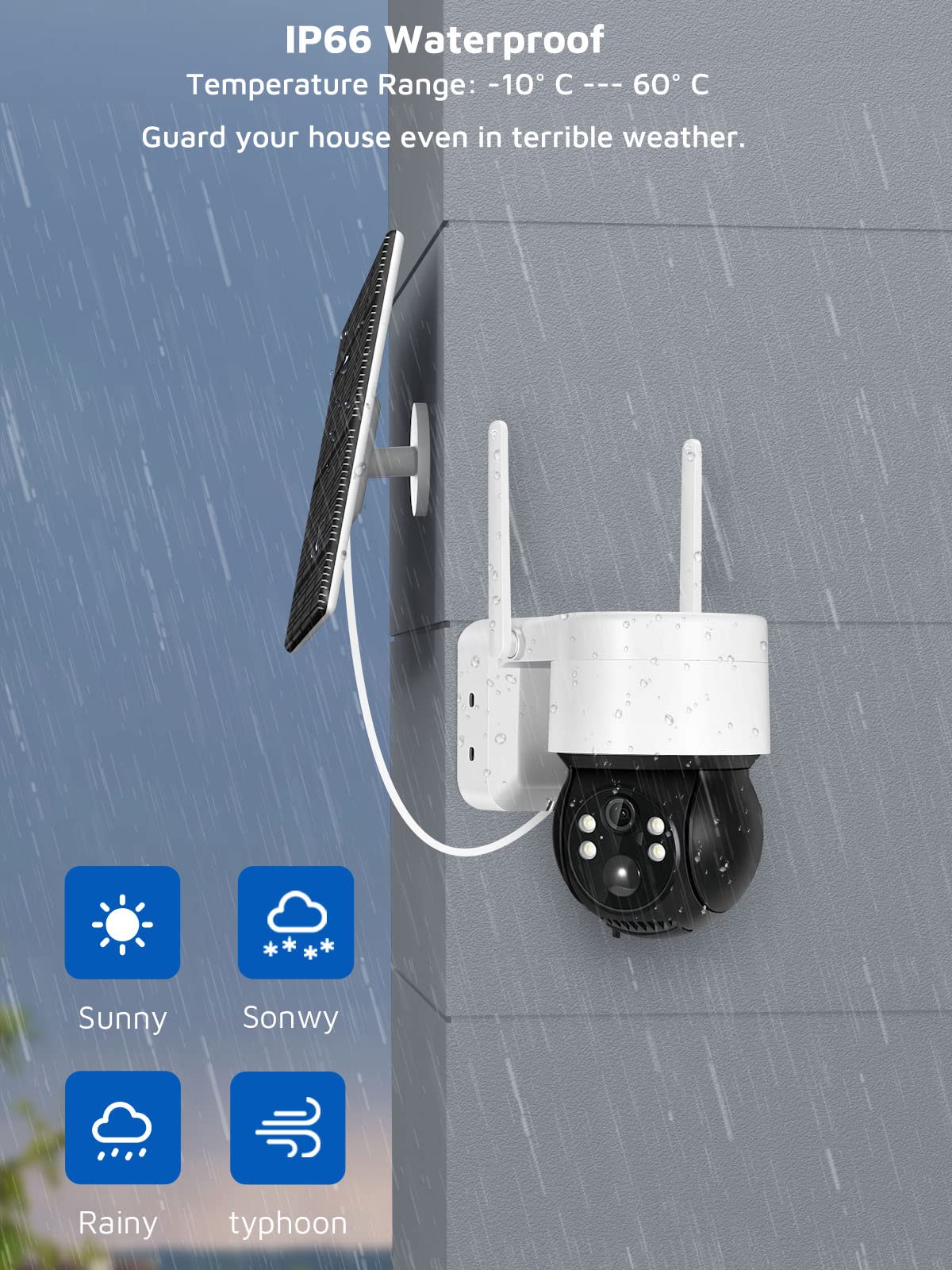 Reobiux Security Cameras Wireless Outdoor, Solar Camera 2.4Ghz WiFi Security Camera with PIR Detection & Siren, Solar Battery Powered, 2-Way Audio,Night Vision, IP66 Wireless Outdoor Camera