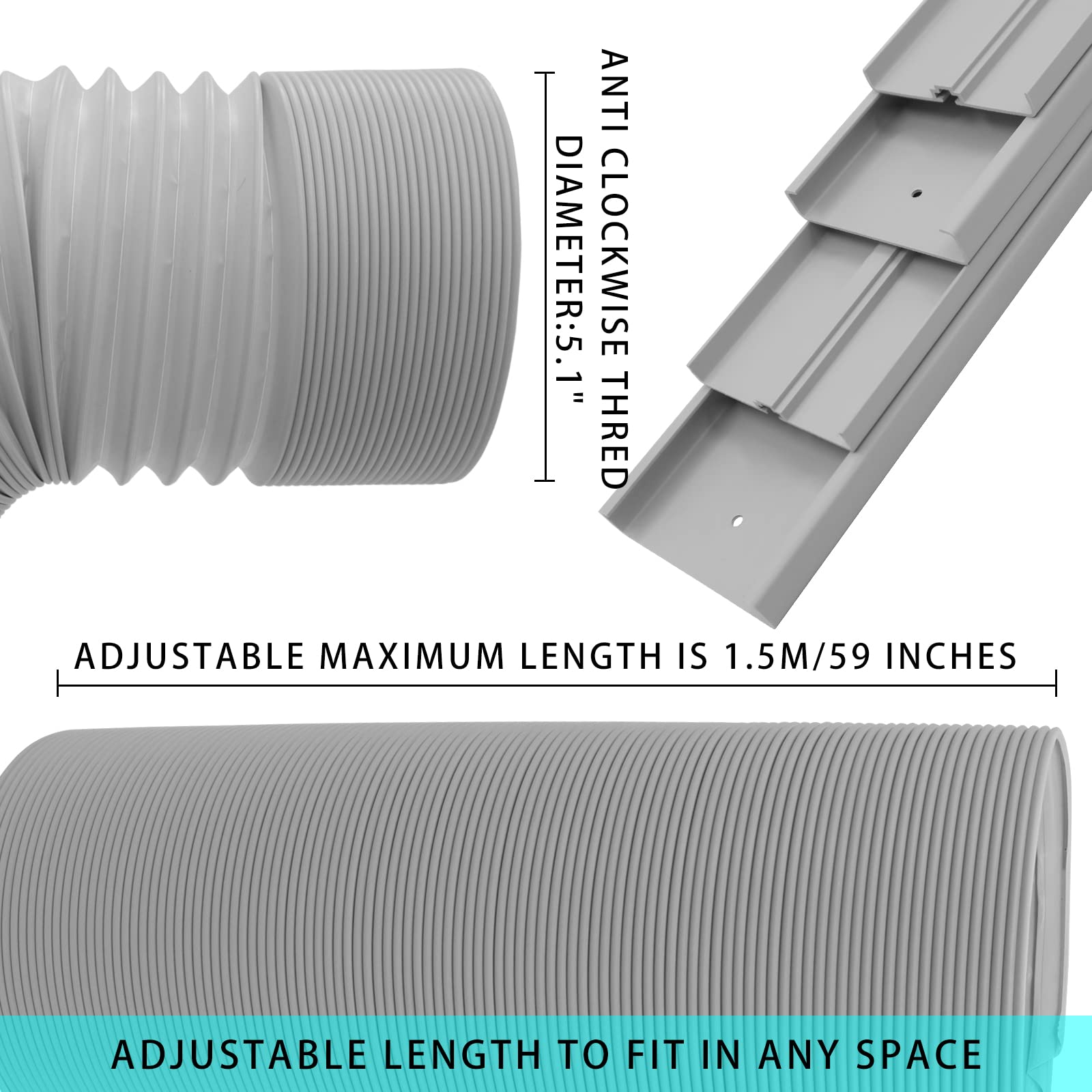 Portable Air Conditioner Window Vent Kit with 5.1” Exhaust Hose 6 Piece Window Seal for Portable Air Conditioner A/C Unit Universal for Sliding Horizontal or Vertical Windows