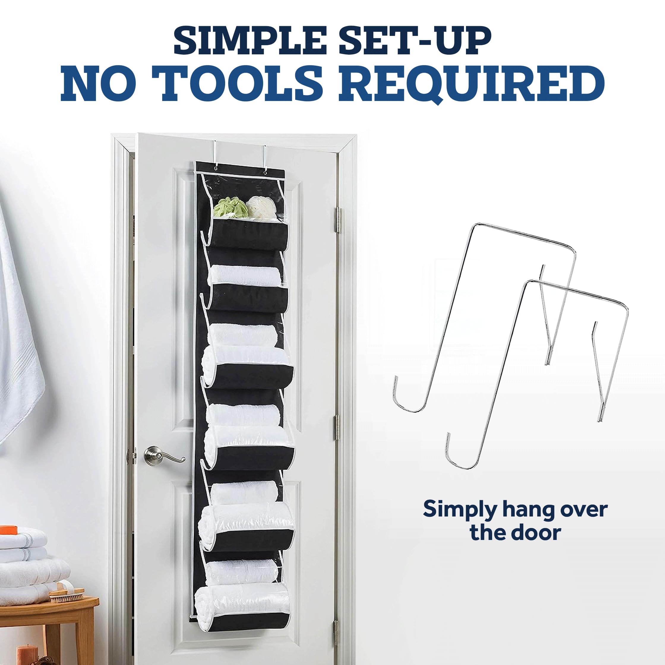 ZOBER Purse Organizer For Closet - Over The Door Purse Organizer W/ 6 Pockets for Easy Purse Storage - Durable Metal Hooks - Purse Rack W/Clear Pockets - Black (2 Pack)
